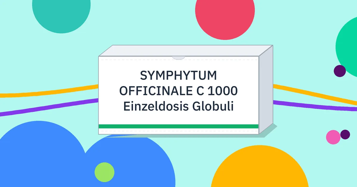 Symbolbild: Packung mit der Aufschrift SYMPHYTUM OFFICINALE C 1000 Einzeldosis Globuli (PZN 01949321) – Verfügbarkeit und Bezug in Apotheken in Frankfurt am Main
