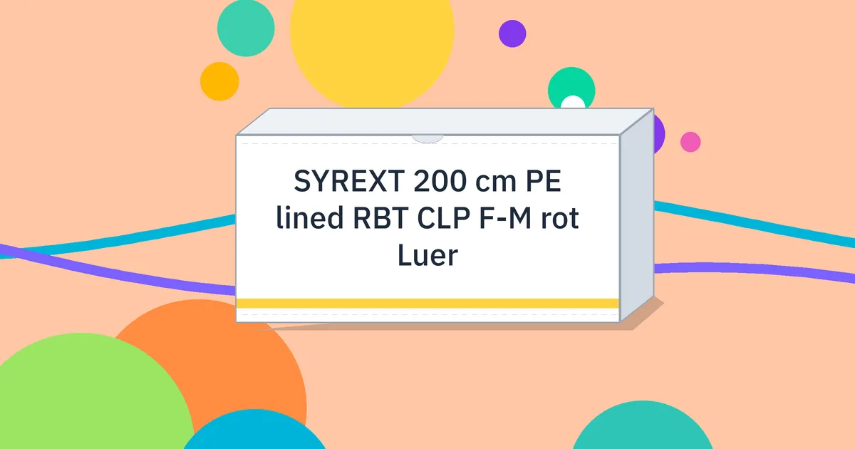 Symbolbild: Packung mit der Aufschrift SYREXT 200 cm PE lined RBT CLP F-M rot Luer (PZN 17898896) – Verfügbarkeit und Bezug in Apotheken in Frankfurt am Main