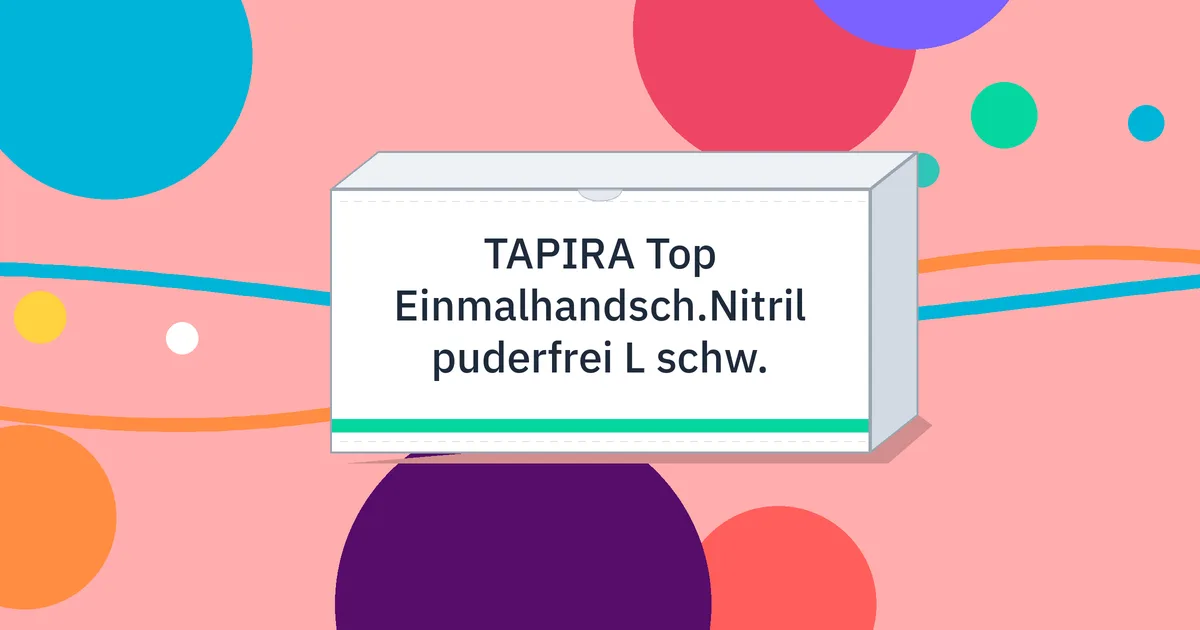 Symbolbild: Packung mit der Aufschrift TAPIRA Top Einmalhandsch.Nitril puderfrei L schw. (PZN 19160769) – Verfügbarkeit und Bezug in Apotheken in Frankfurt am Main