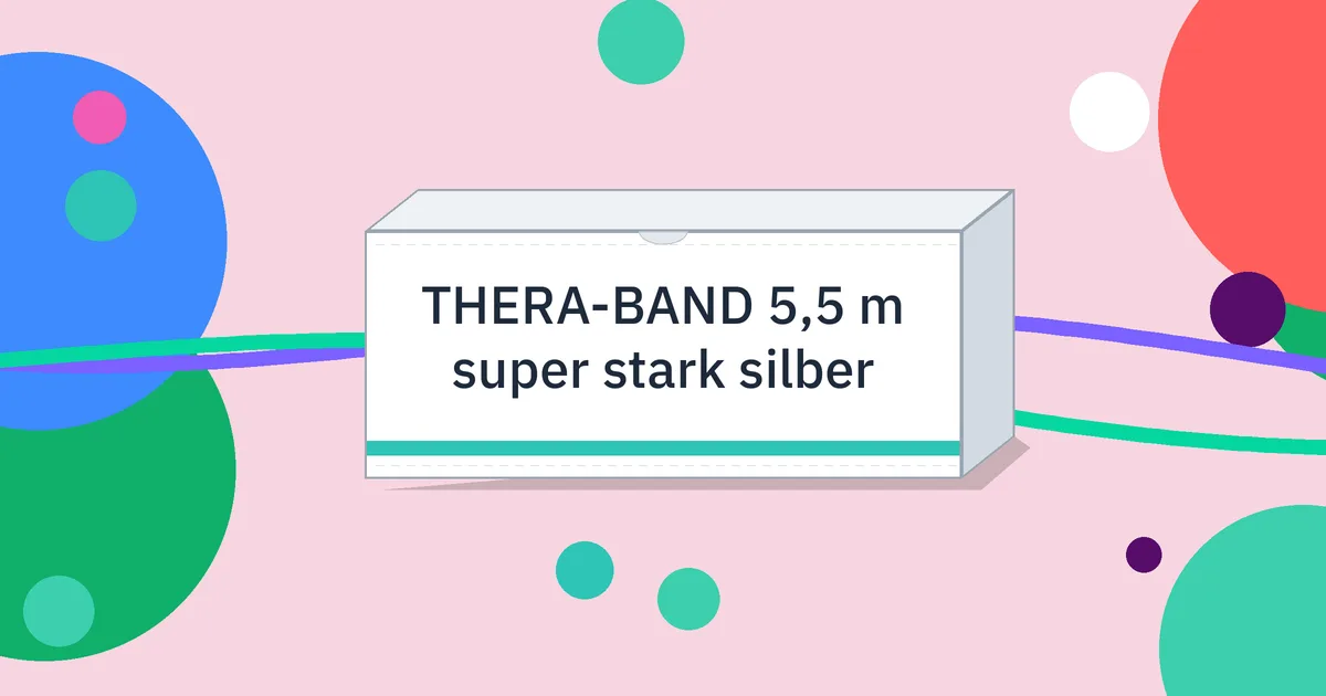 Symbolbild: Packung mit der Aufschrift THERA-BAND 5,5 m super stark silber (PZN 00223912) – Verfügbarkeit und Bezug in Apotheken in Frankfurt am Main