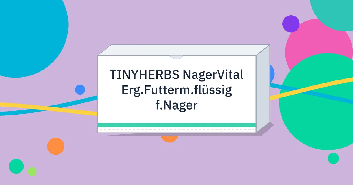 Symbolbild: Packung mit der Aufschrift TINYHERBS NagerVital Erg.Futterm.flüssig f.Nager (PZN 19623844) – Verfügbarkeit und Bezug in Apotheken in Frankfurt am Main