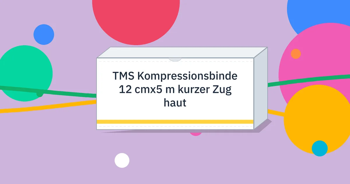 Symbolbild: Packung mit der Aufschrift TMS Kompressionsbinde 12 cmx5 m kurzer Zug haut (PZN 18317186) – Verfügbarkeit und Bezug in Apotheken in Frankfurt am Main