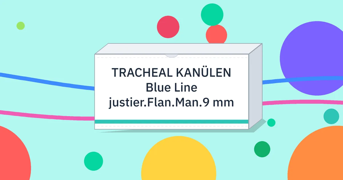 Symbolbild: Packung mit der Aufschrift TRACHEAL KANÜLEN Blue Line justier.Flan.Man.9 mm (PZN 02409012) – Verfügbarkeit und Bezug in Apotheken in Frankfurt am Main