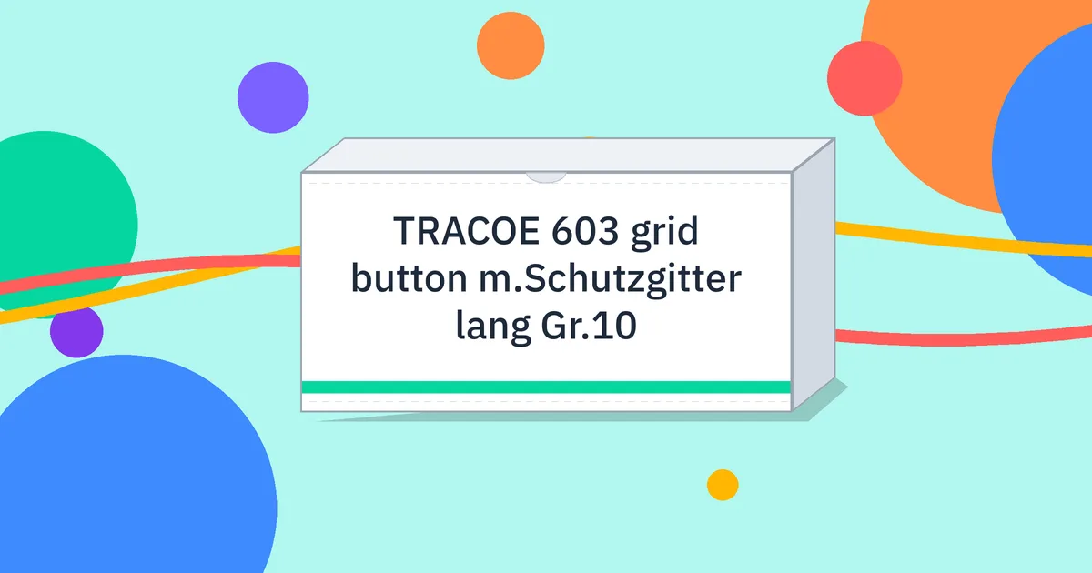 Symbolbild: Packung mit der Aufschrift TRACOE 603 grid button m.Schutzgitter lang Gr.10 (PZN 02723524) – Verfügbarkeit und Bezug in Apotheken in Frankfurt am Main