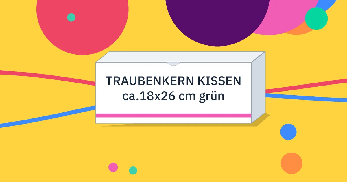 Symbolbild: Packung mit der Aufschrift TRAUBENKERN KISSEN ca.18x26 cm grün (PZN 16619718) – Verfügbarkeit und Bezug in Apotheken in Frankfurt am Main