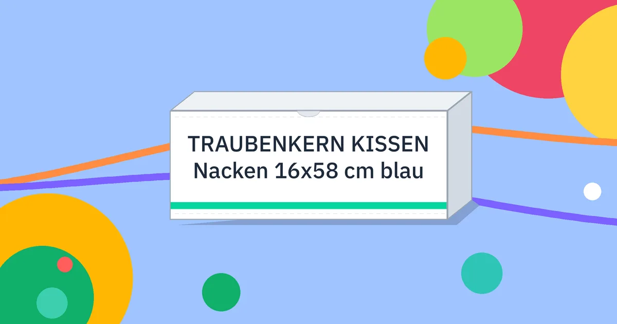 Symbolbild: Packung mit der Aufschrift TRAUBENKERN KISSEN Nacken 16x58 cm blau (PZN 13909686) – Verfügbarkeit und Bezug in Apotheken in Frankfurt am Main