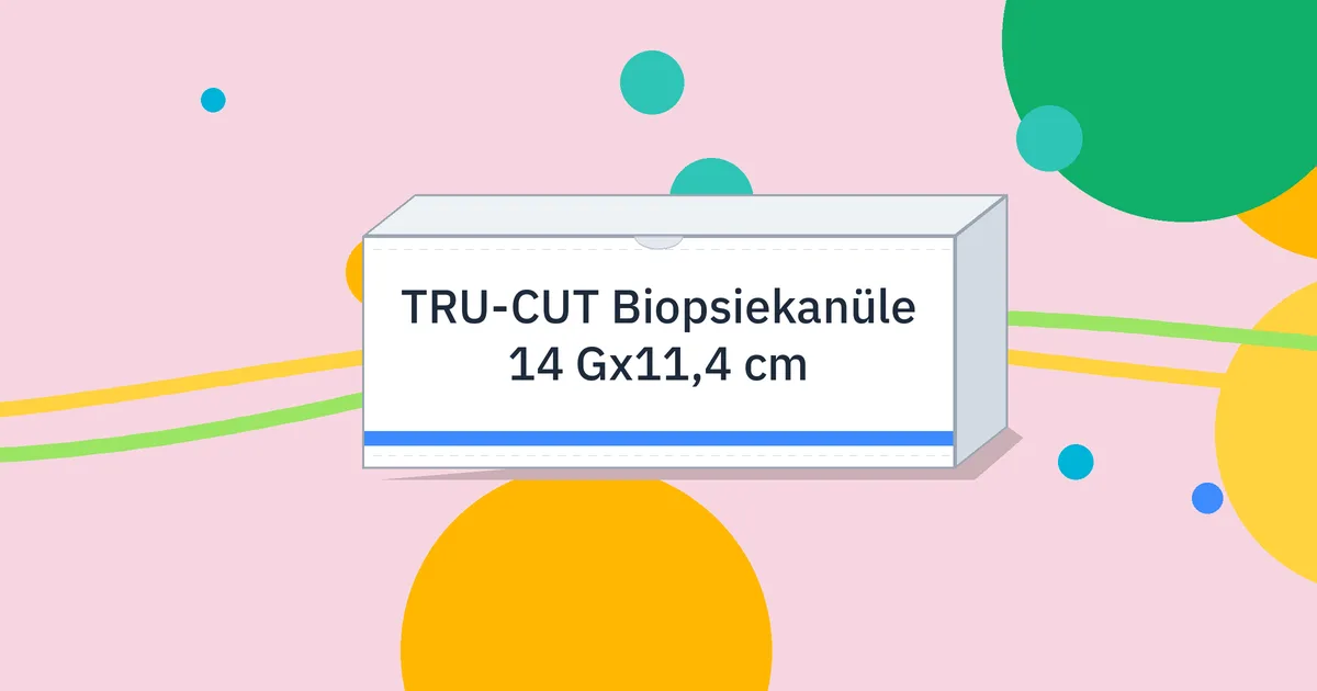 Symbolbild: Packung mit der Aufschrift TRU-CUT Biopsiekanüle 14 Gx11,4 cm (PZN 00285089) – Verfügbarkeit und Bezug in Apotheken in Frankfurt am Main