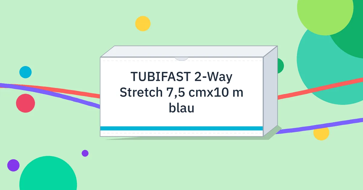 Symbolbild: Packung mit der Aufschrift TUBIFAST 2-Way Stretch 7,5 cmx10 m blau (PZN 19890605) – Verfügbarkeit und Bezug in Apotheken in Frankfurt am Main