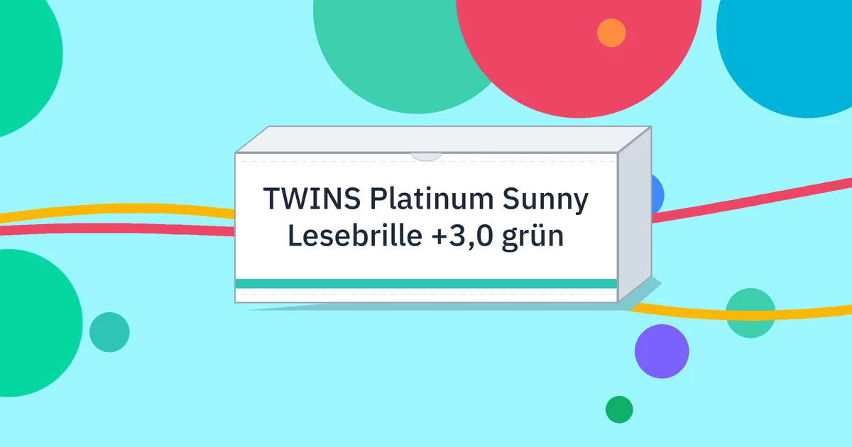Symbolbild: Packung mit der Aufschrift TWINS Platinum Sunny Lesebrille +3,0 grün (PZN 13344190) – Verfügbarkeit und Bezug in Apotheken in Frankfurt am Main