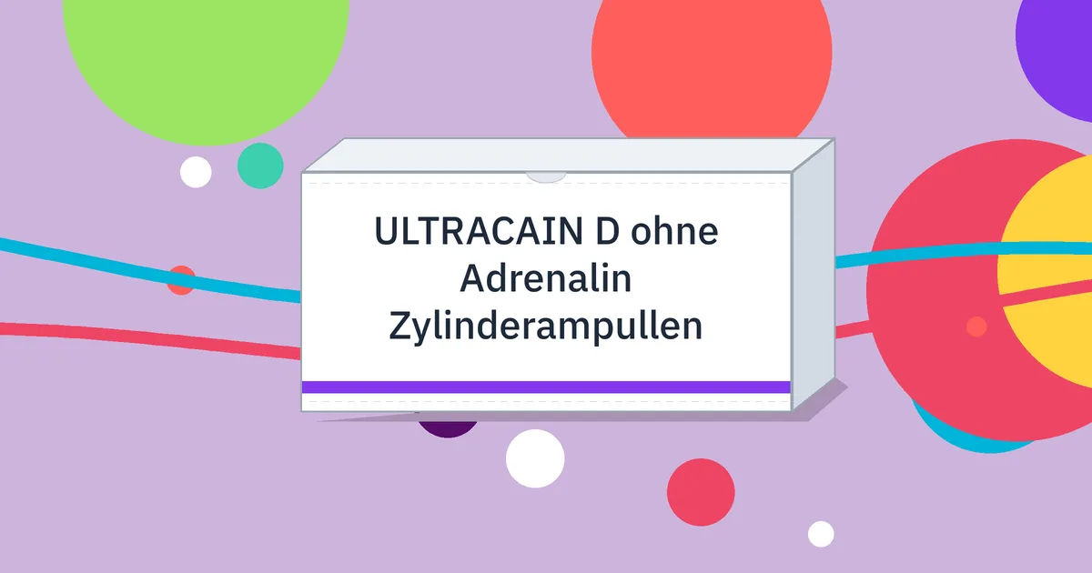 Symbolbild: Packung mit der Aufschrift ULTRACAIN D ohne Adrenalin Zylinderampullen (PZN 00109346) – Verfügbarkeit und Bezug in Apotheken in Frankfurt am Main