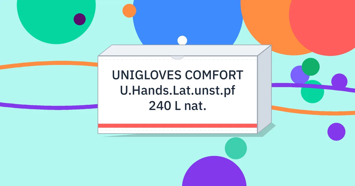 Symbolbild: Packung mit der Aufschrift UNIGLOVES COMFORT U.Hands.Lat.unst.pf 240 L nat. (PZN 18100707) – Verfügbarkeit und Bezug in Apotheken in Frankfurt am Main