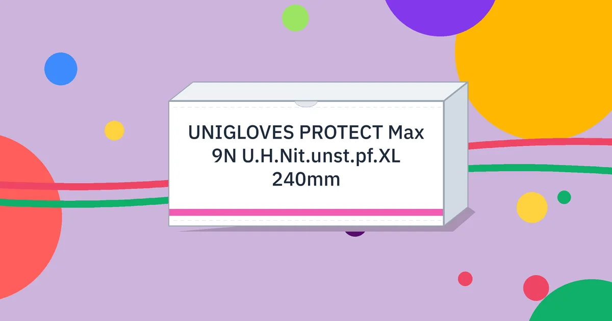Symbolbild: Packung mit der Aufschrift UNIGLOVES PROTECT Max 9N U.H.Nit.unst.pf.XL 240mm (PZN 20189123) – Verfügbarkeit und Bezug in Apotheken in Frankfurt am Main