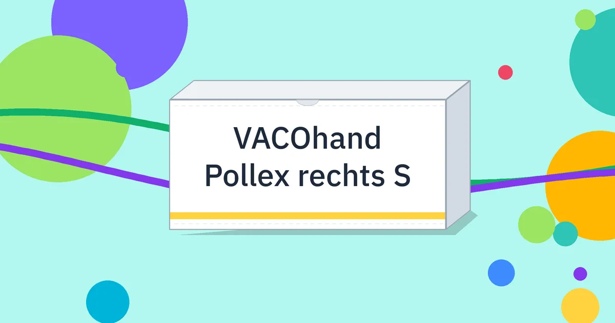 Symbolbild: Packung mit der Aufschrift VACOhand Pollex rechts S (PZN 06110468) – Verfügbarkeit und Bezug in Apotheken in Frankfurt am Main