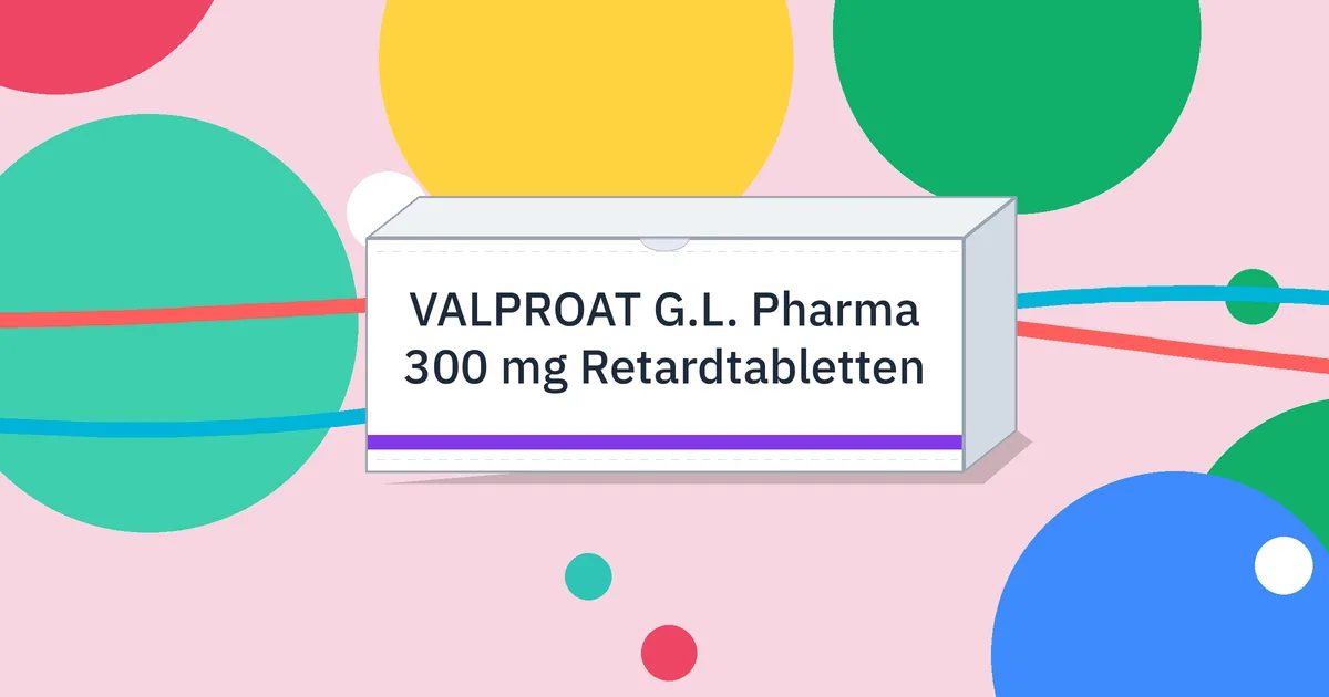 Symbolbild: Packung mit der Aufschrift VALPROAT G.L. Pharma 300 mg Retardtabletten (PZN 13235348) – Verfügbarkeit und Bezug in Apotheken in Frankfurt am Main