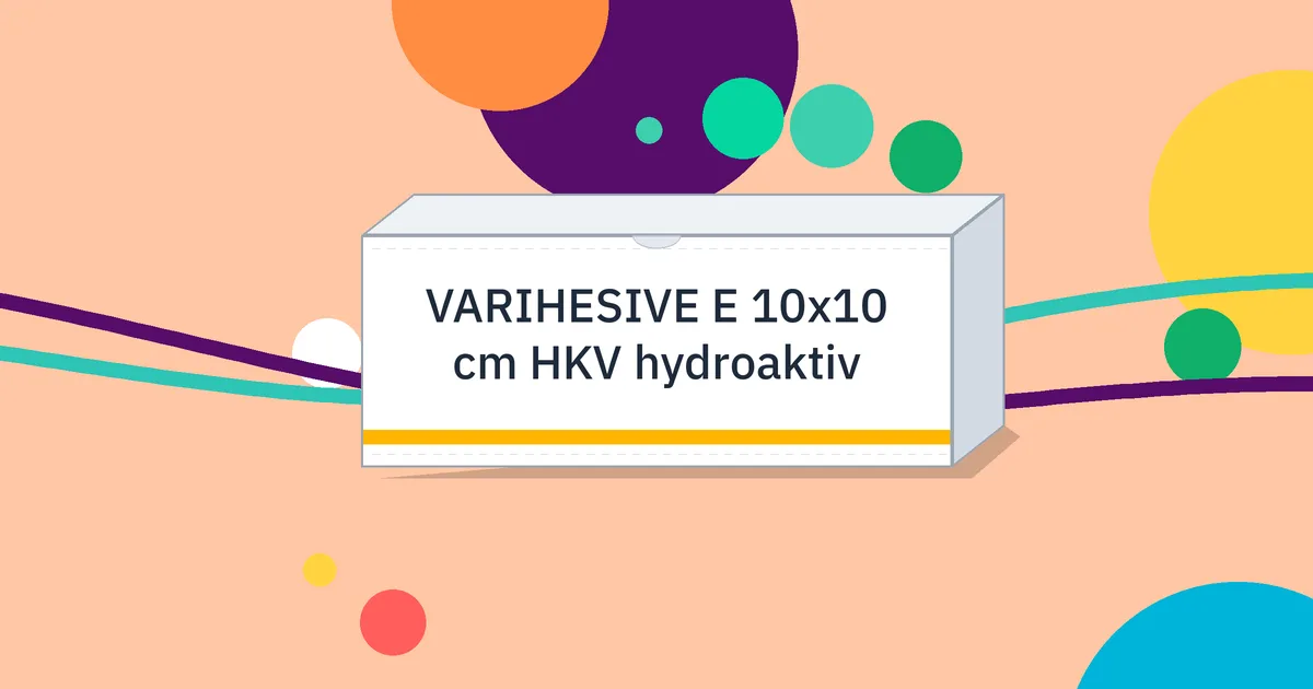 Symbolbild: Packung mit der Aufschrift VARIHESIVE E 10x10 cm HKV hydroaktiv (PZN 12772274) – Verfügbarkeit und Bezug in Apotheken in Frankfurt am Main