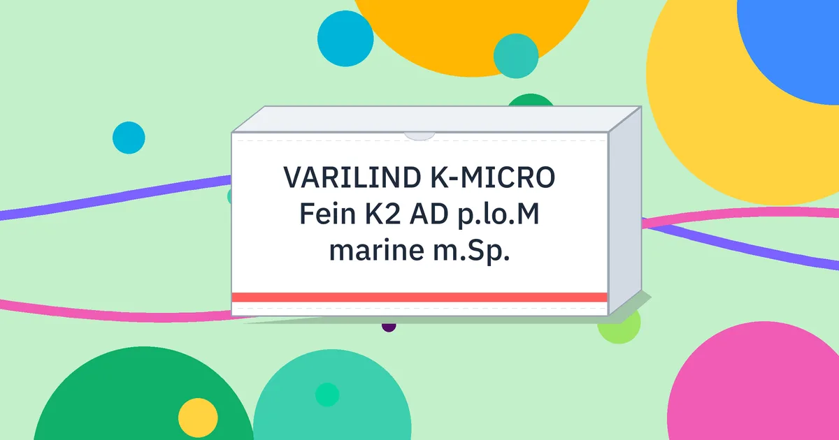 Symbolbild: Packung mit der Aufschrift VARILIND K-MICRO Fein K2 AD p.lo.M marine m.Sp. (PZN 20558709) – Verfügbarkeit und Bezug in Apotheken in Frankfurt am Main