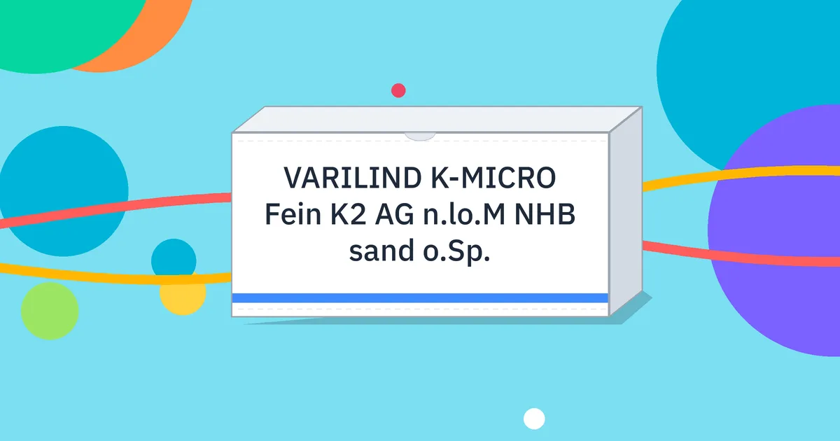 Symbolbild: Packung mit der Aufschrift VARILIND K-MICRO Fein K2 AG n.lo.M NHB sand o.Sp. (PZN 20555970) – Verfügbarkeit und Bezug in Apotheken in Frankfurt am Main