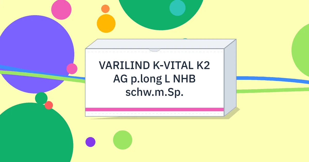 Symbolbild: Packung mit der Aufschrift VARILIND K-VITAL K2 AG p.long L NHB schw.m.Sp. (PZN 20565164) – Verfügbarkeit und Bezug in Apotheken in Frankfurt am Main