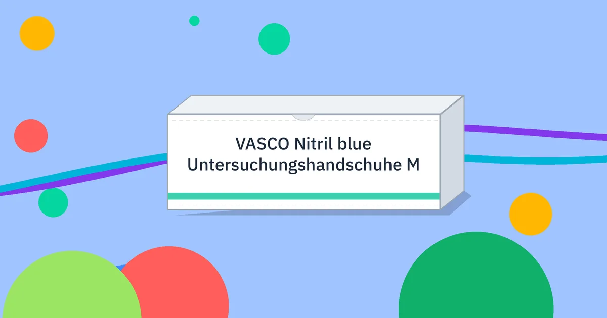 Symbolbild: Packung mit der Aufschrift VASCO Nitril blue Untersuchungshandschuhe M (PZN 08928262) – Verfügbarkeit und Bezug in Apotheken in Frankfurt am Main