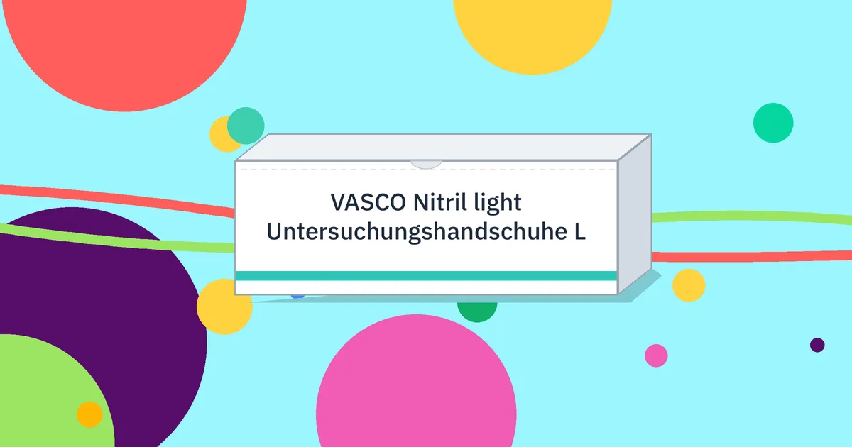 Symbolbild: Packung mit der Aufschrift VASCO Nitril light Untersuchungshandschuhe L (PZN 08839825) – Verfügbarkeit und Bezug in Apotheken in Frankfurt am Main