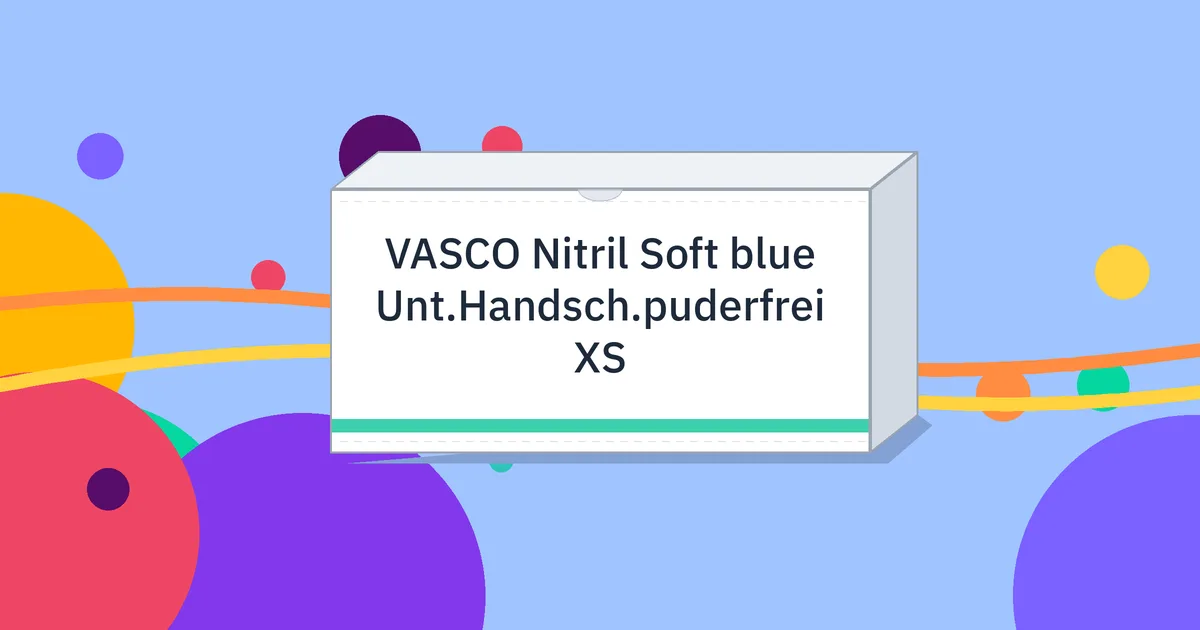 Symbolbild: Packung mit der Aufschrift VASCO Nitril Soft blue Unt.Handsch.puderfrei XS (PZN 12907745) – Verfügbarkeit und Bezug in Apotheken in Frankfurt am Main