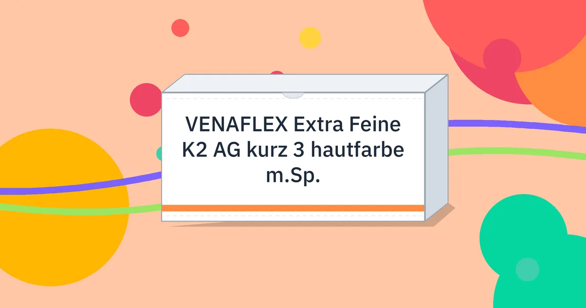 Symbolbild: Packung mit der Aufschrift VENAFLEX Extra Feine K2 AG kurz 3 hautfarbe m.Sp. (PZN 18307779) – Verfügbarkeit und Bezug in Apotheken in Frankfurt am Main