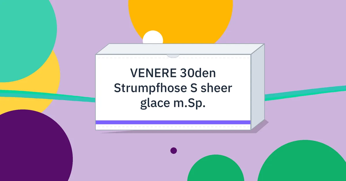 Symbolbild: Packung mit der Aufschrift VENERE 30den Strumpfhose S sheer glace m.Sp. (PZN 16172447) – Verfügbarkeit und Bezug in Apotheken in Frankfurt am Main