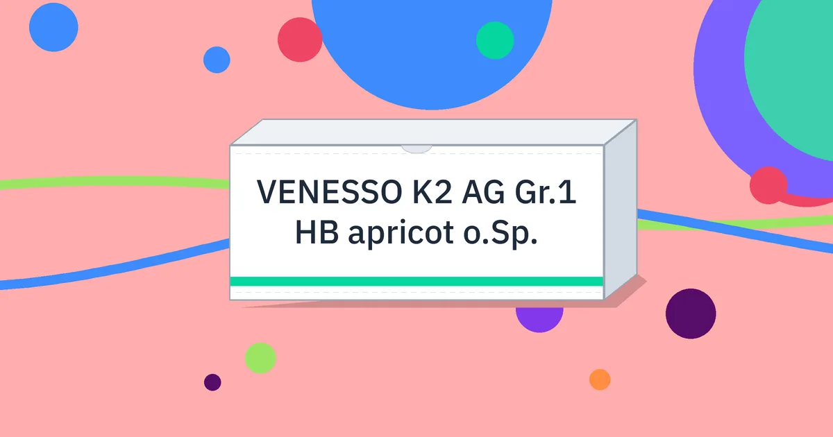 Symbolbild: Packung mit der Aufschrift VENESSO K2 AG Gr.1 HB apricot o.Sp. (PZN 03265006) – Verfügbarkeit und Bezug in Apotheken in Frankfurt am Main