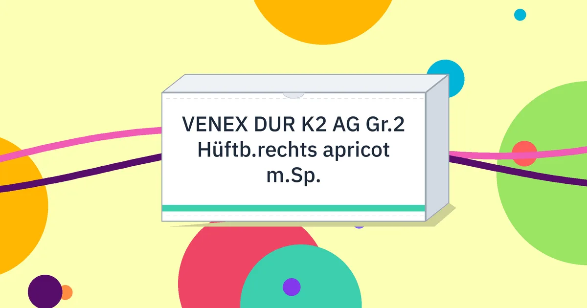 Symbolbild: Packung mit der Aufschrift VENEX DUR K2 AG Gr.2 Hüftb.rechts apricot m.Sp. (PZN 03228703) – Verfügbarkeit und Bezug in Apotheken in Frankfurt am Main