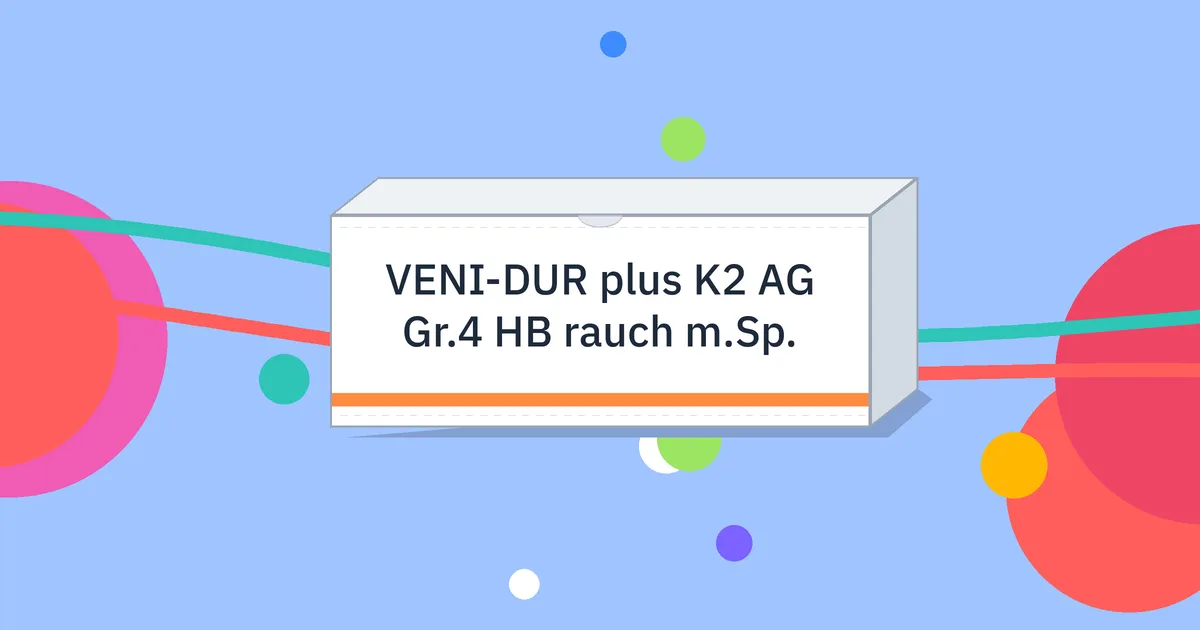 Symbolbild: Packung mit der Aufschrift VENI-DUR plus K2 AG Gr.4 HB rauch m.Sp. (PZN 03254758) – Verfügbarkeit und Bezug in Apotheken in Frankfurt am Main