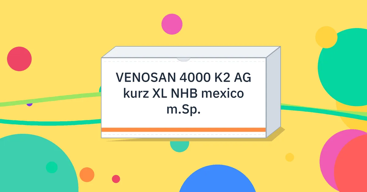 Symbolbild: Packung mit der Aufschrift VENOSAN 4000 K2 AG kurz XL NHB mexico m.Sp. (PZN 14424689) – Verfügbarkeit und Bezug in Apotheken in Frankfurt am Main