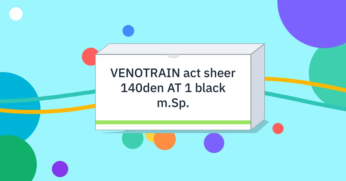 Symbolbild: Packung mit der Aufschrift VENOTRAIN act sheer 140den AT 1 black m.Sp. (PZN 16207275) – Verfügbarkeit und Bezug in Apotheken in Frankfurt am Main