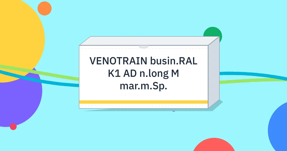 Symbolbild: Packung mit der Aufschrift VENOTRAIN busin.RAL K1 AD n.long M mar.m.Sp. (PZN 06948295) – Verfügbarkeit und Bezug in Apotheken in Frankfurt am Main