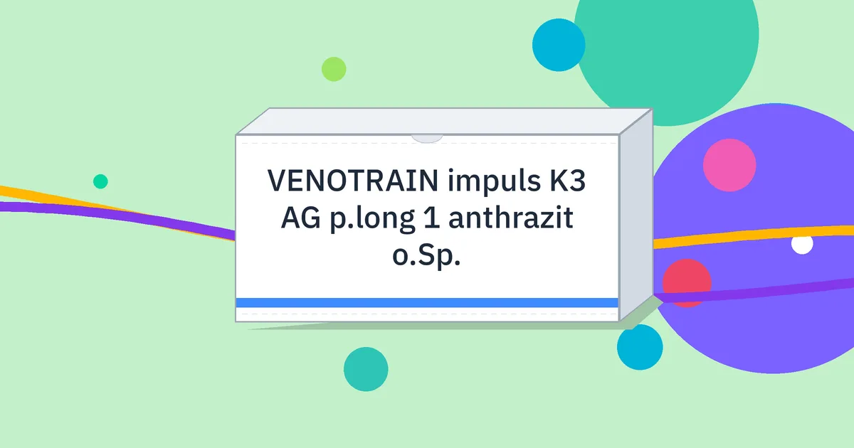 Symbolbild: Packung mit der Aufschrift VENOTRAIN impuls K3 AG p.long 1 anthrazit o.Sp. (PZN 15213919) – Verfügbarkeit und Bezug in Apotheken in Frankfurt am Main