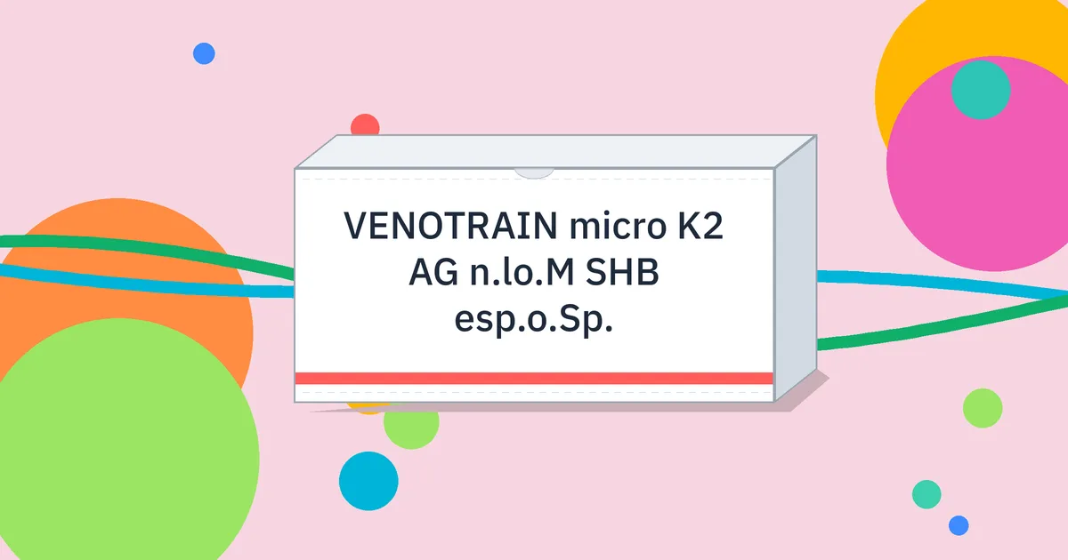 Symbolbild: Packung mit der Aufschrift VENOTRAIN micro K2 AG n.lo.M SHB esp.o.Sp. (PZN 05715241) – Verfügbarkeit und Bezug in Apotheken in Frankfurt am Main