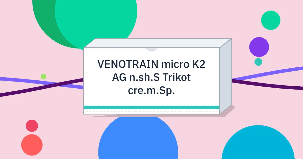 Symbolbild: Packung mit der Aufschrift VENOTRAIN micro K2 AG n.sh.S Trikot cre.m.Sp. (PZN 05712194) – Verfügbarkeit und Bezug in Apotheken in Frankfurt am Main