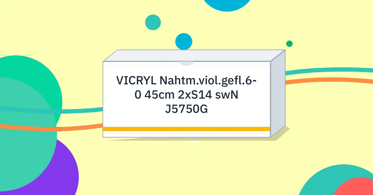 Symbolbild: Packung mit der Aufschrift VICRYL Nahtm.viol.gefl.6-0 45cm 2xS14 swN J5750G (PZN 19883806) – Verfügbarkeit und Bezug in Apotheken in Frankfurt am Main