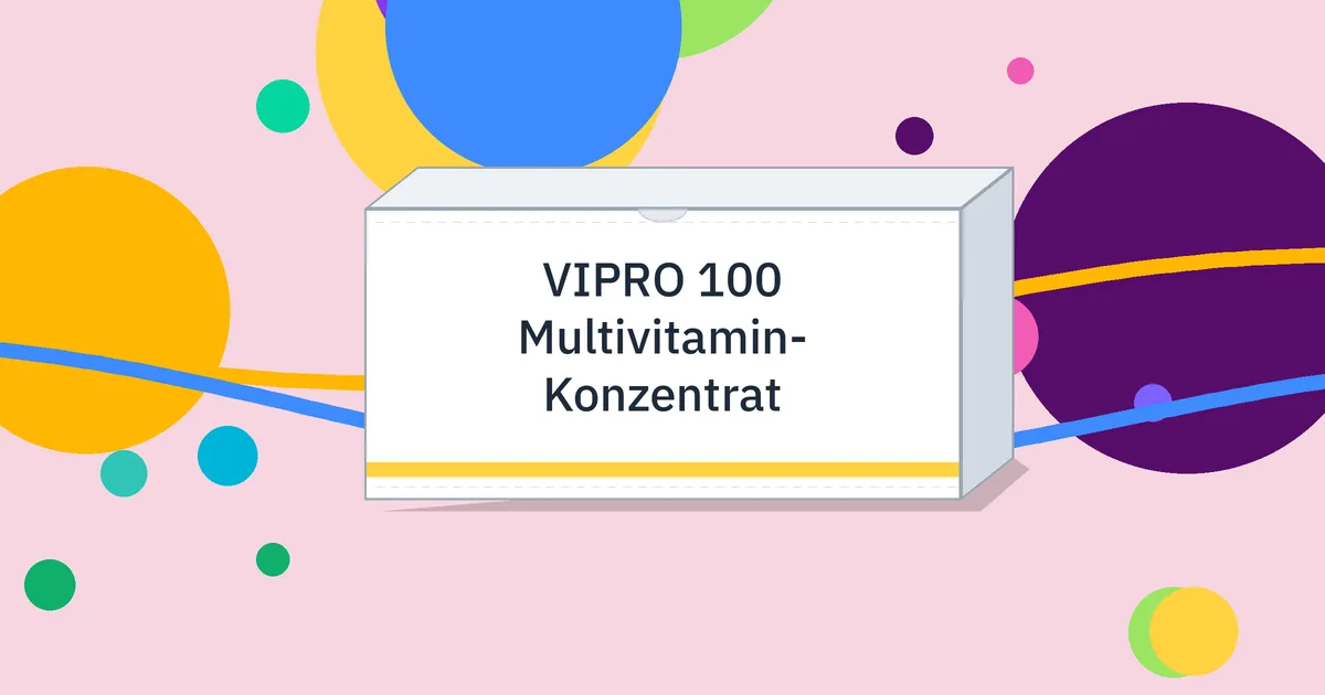 Symbolbild: Packung mit der Aufschrift VIPRO 100 Multivitamin-Konzentrat (PZN 19630347) – Verfügbarkeit und Bezug in Apotheken in Frankfurt am Main