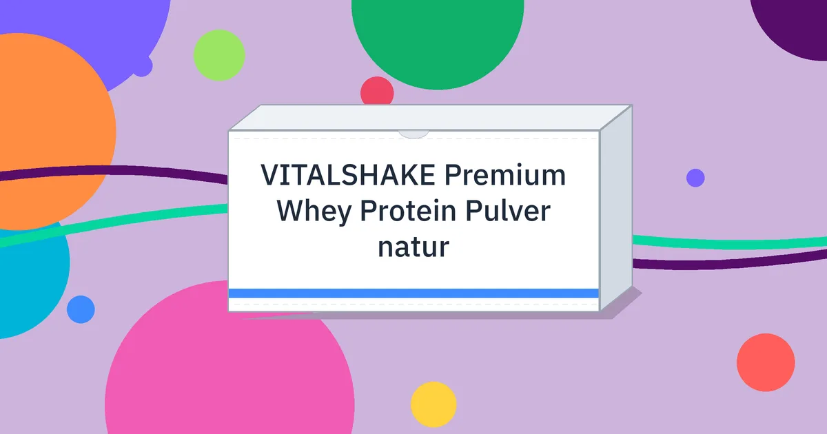 Symbolbild: Packung mit der Aufschrift VITALSHAKE Premium Whey Protein Pulver natur (PZN 15638671) – Verfügbarkeit und Bezug in Apotheken in Frankfurt am Main