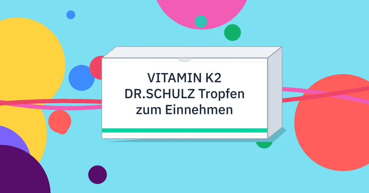 Symbolbild: Packung mit der Aufschrift VITAMIN K2 DR.SCHULZ Tropfen zum Einnehmen (PZN 15397859) – Verfügbarkeit und Bezug in Apotheken in Frankfurt am Main