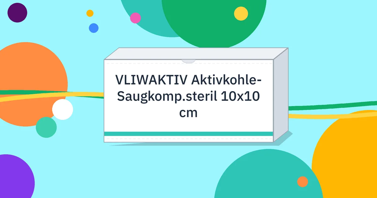 Symbolbild: Packung mit der Aufschrift VLIWAKTIV Aktivkohle-Saugkomp.steril 10x10 cm (PZN 05991917) – Verfügbarkeit und Bezug in Apotheken in Frankfurt am Main