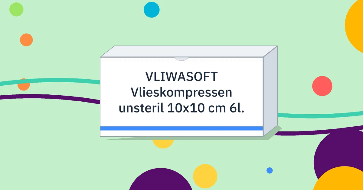 Symbolbild: Packung mit der Aufschrift VLIWASOFT Vlieskompressen unsteril 10x10 cm 6l. (PZN 15660050) – Verfügbarkeit und Bezug in Apotheken in Frankfurt am Main