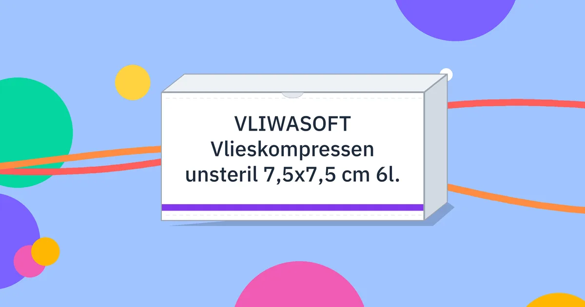 Symbolbild: Packung mit der Aufschrift VLIWASOFT Vlieskompressen unsteril 7,5x7,5 cm 6l. (PZN 19704436) – Verfügbarkeit und Bezug in Apotheken in Frankfurt am Main