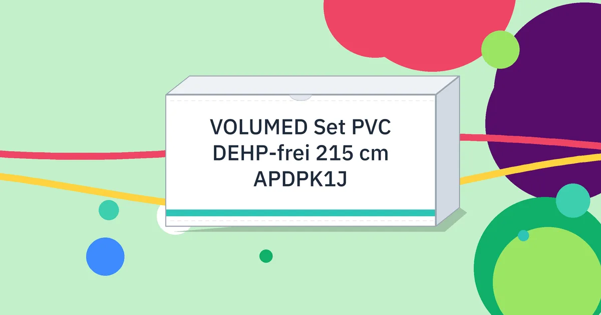 Symbolbild: Packung mit der Aufschrift VOLUMED Set PVC DEHP-frei 215 cm APDPK1J (PZN 13474998) – Verfügbarkeit und Bezug in Apotheken in Frankfurt am Main