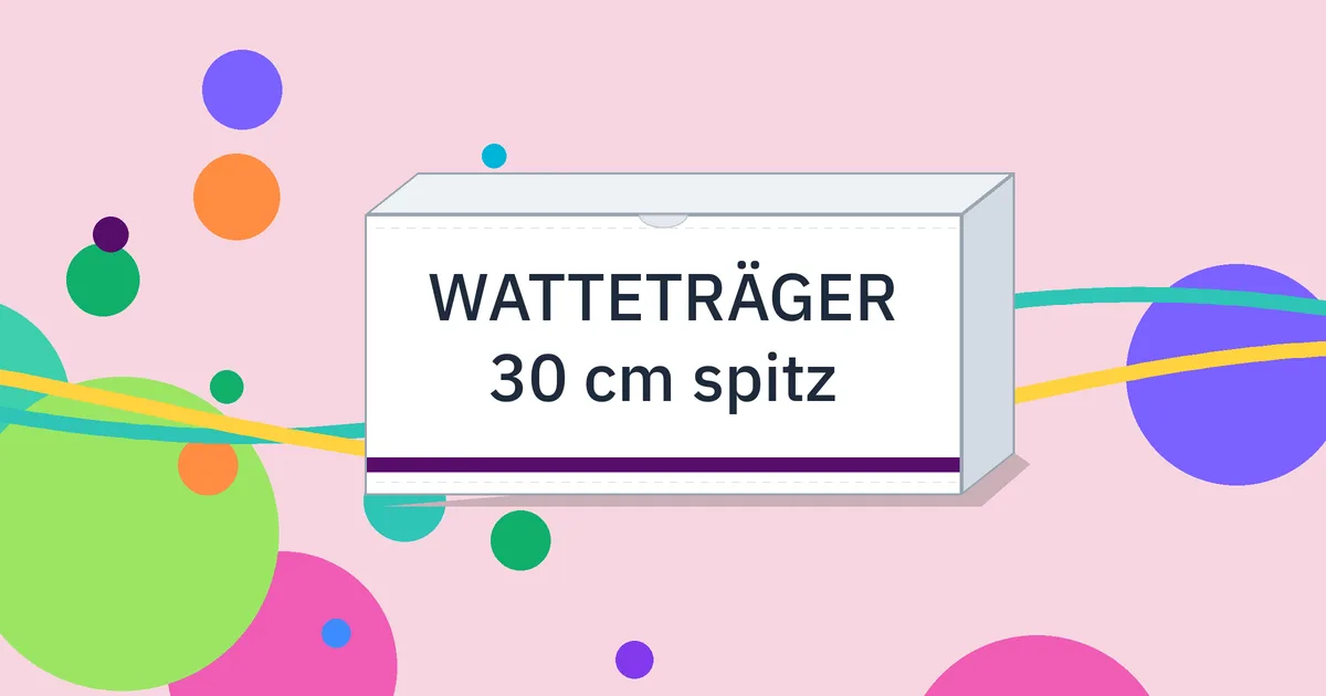 Symbolbild: Packung mit der Aufschrift WATTETRÄGER 30 cm spitz (PZN 04866630) – Verfügbarkeit und Bezug in Apotheken in Frankfurt am Main