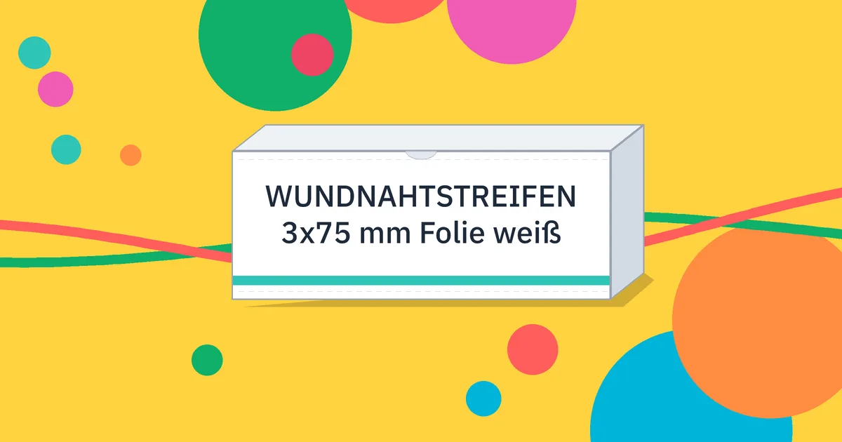 Symbolbild: Packung mit der Aufschrift WUNDNAHTSTREIFEN 3x75 mm Folie weiß (PZN 18259974) – Verfügbarkeit und Bezug in Apotheken in Frankfurt am Main