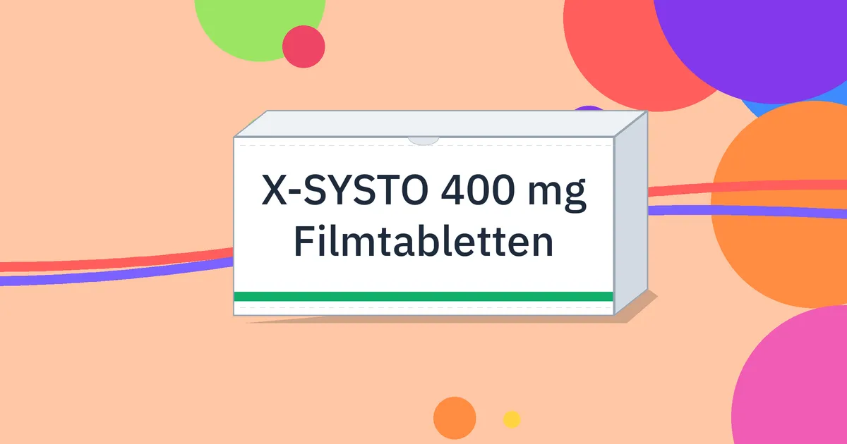 Symbolbild: Packung mit der Aufschrift X-SYSTO 400 mg Filmtabletten (PZN 11601352) – Verfügbarkeit und Bezug in Apotheken in Frankfurt am Main