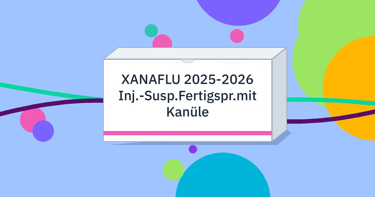 Symbolbild: Packung mit der Aufschrift XANAFLU 2025-2026 Inj.-Susp.Fertigspr.mit Kanüle (PZN 19725711) – Verfügbarkeit und Bezug in Apotheken in Frankfurt am Main