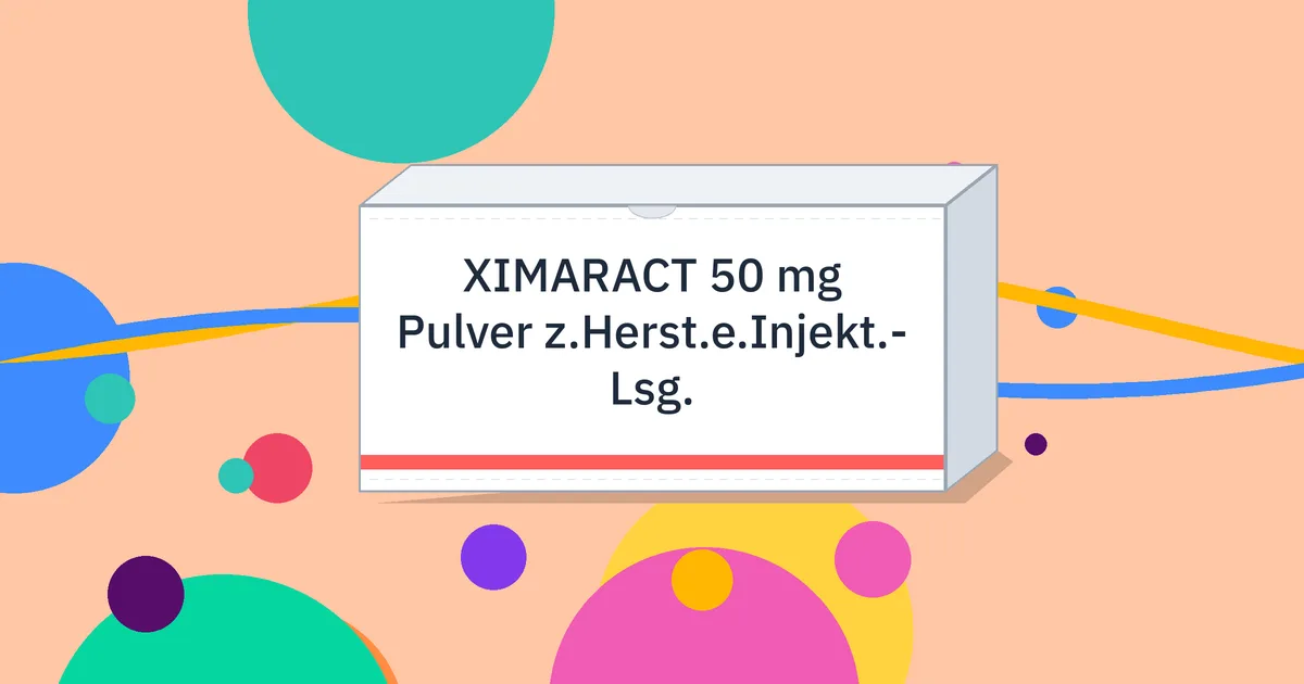 Symbolbild: Packung mit der Aufschrift XIMARACT 50 mg Pulver z.Herst.e.Injekt.-Lsg. (PZN 13571460) – Verfügbarkeit und Bezug in Apotheken in Frankfurt am Main