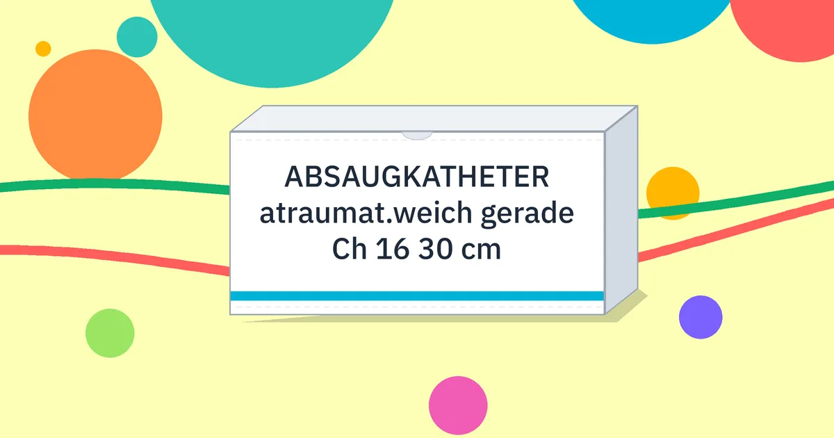 Symbolbild: Packung mit der Aufschrift ABSAUGKATHETER atraumat.weich gerade Ch 16 30 cm (PZN 09916479) – Verfügbarkeit und Bezug in Apotheken in Frankfurt am Main